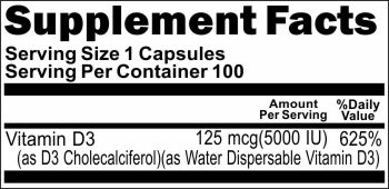 BUY 1 GET 2 FREE Vitamin D3 (Emulsified Dry) 5000 IU 100 or 200 Capsul ...
